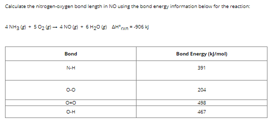 Solved Calculate the nitrogen-oxygen bond length in NO using | Chegg.com