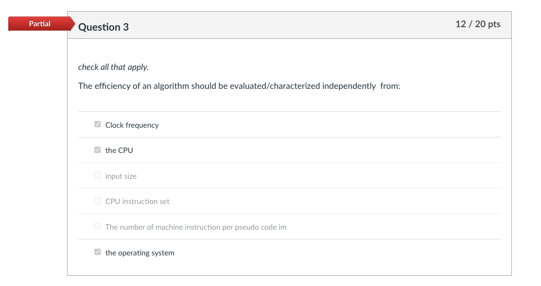 Solved Partial Question 3 12 / 20 pts check all that apply. | Chegg.com