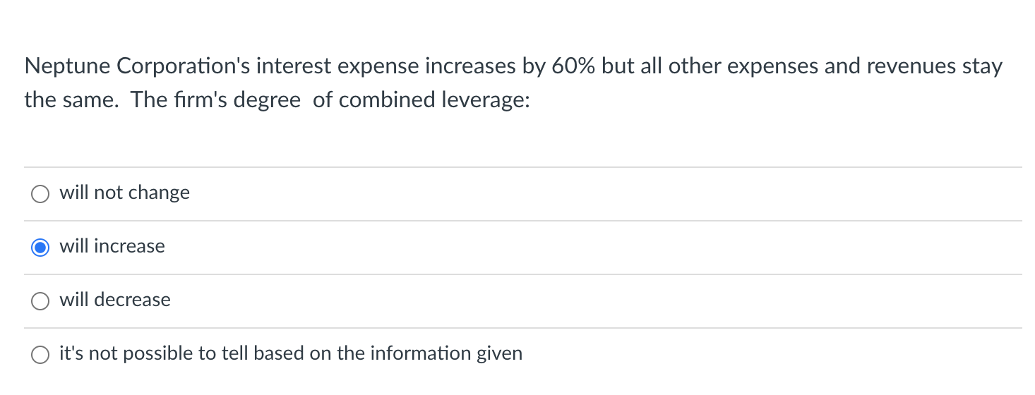 Solved Neptune Corporation's interest expense increases by | Chegg.com