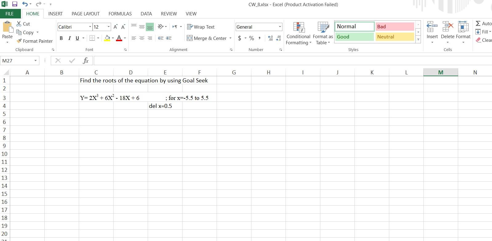 Solved CW_8.xlsx - Excel (Product Activation Failed) FILE | Chegg.com
