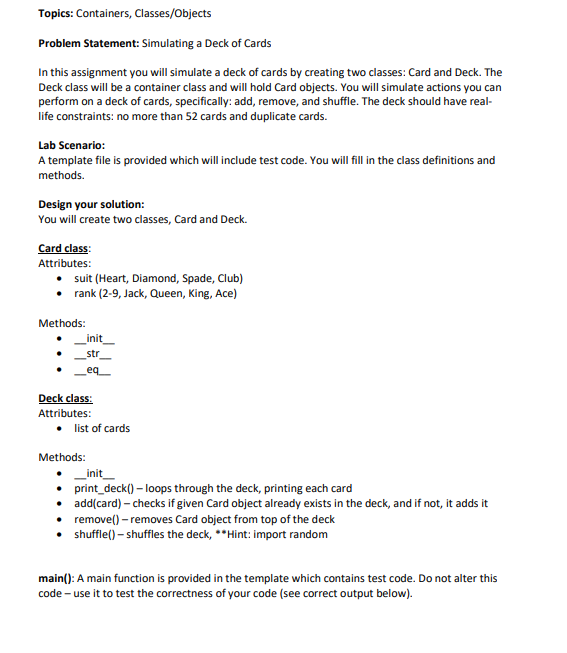 Solved (Python) import random # define Card class and | Chegg.com Solved (Python) import random # define Card class and | Chegg.com
