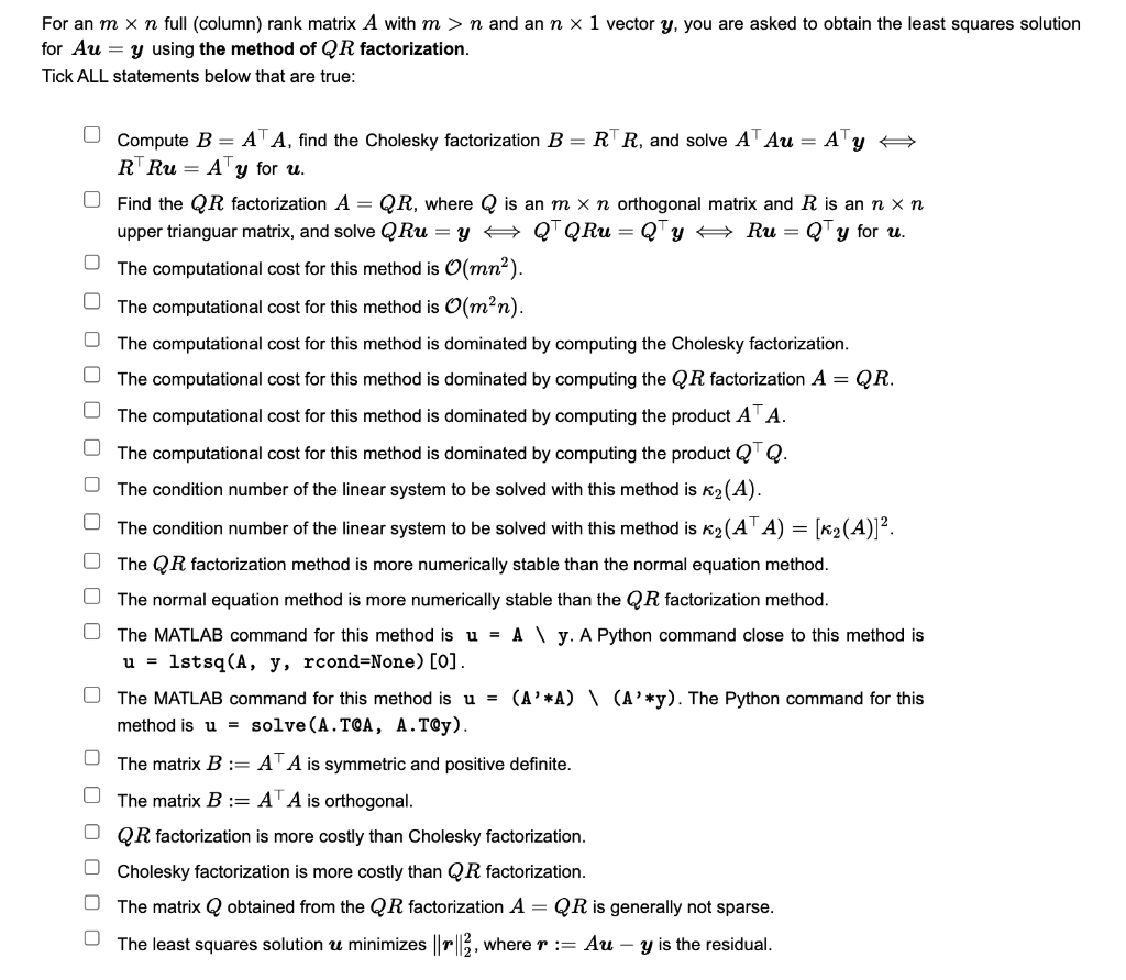 Solved For an m×n full (column) rank matrix A with m>n and | Chegg.com