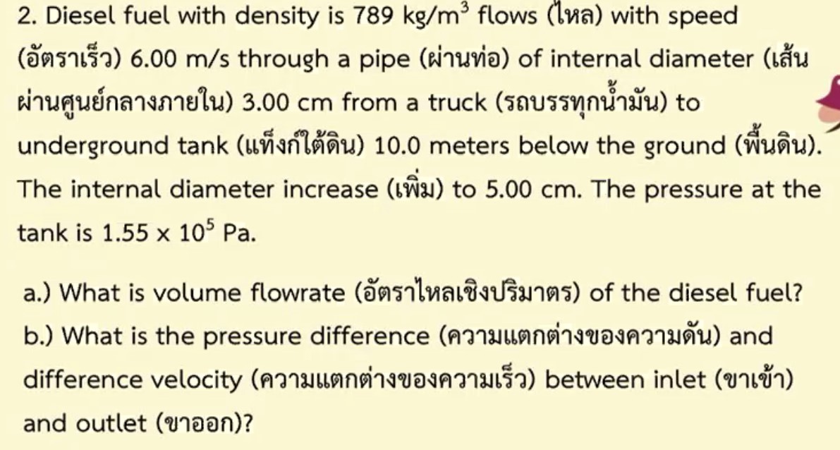 Solved 2. Diesel fuel with density is 789 kg/m' flows with | Chegg.com