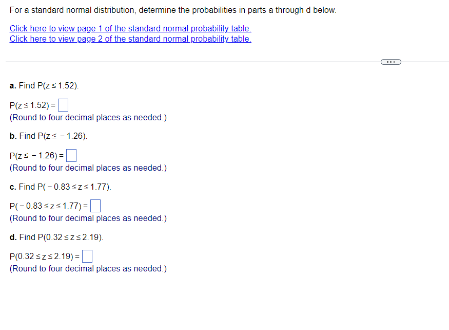 Solved For a standard normal distribution, determine the | Chegg.com