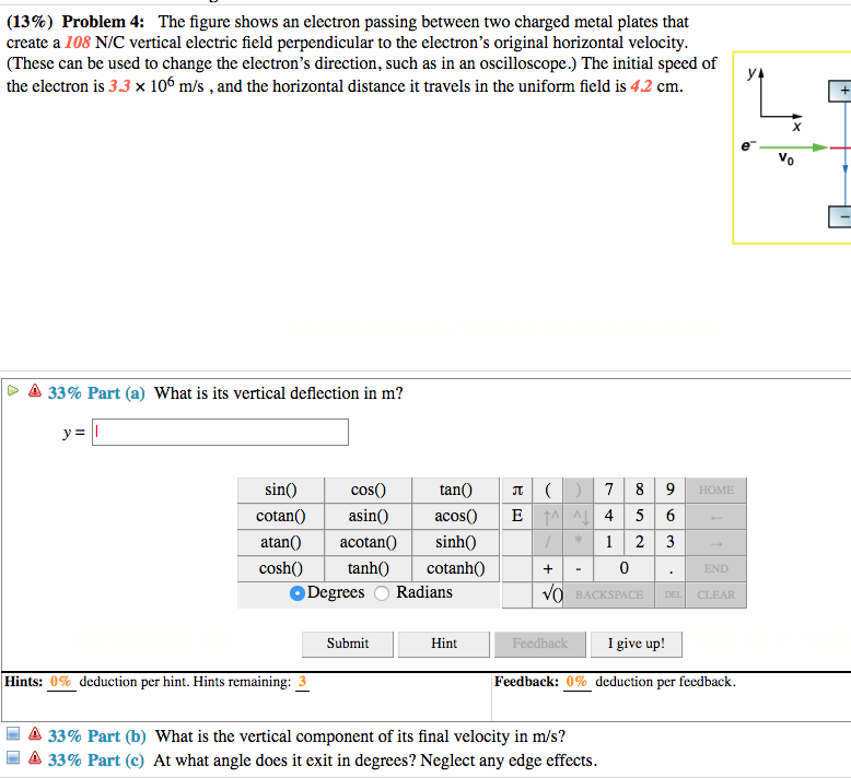 Solved (13%) Problem 4: The figure shows an electron passing | Chegg.com