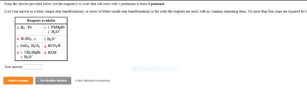 Solved From the choices provided below, list the reagent(s) | Chegg.com
