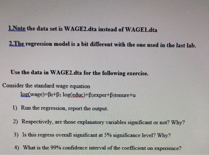 LNote the data set is WAGE2.dta instead of WAGELdta | Chegg.com