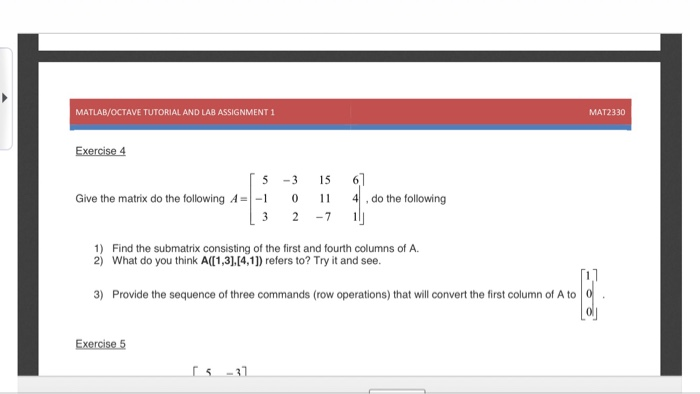 Solved Matlab Octave Tutorial And Lab Assignment1 Mat2330