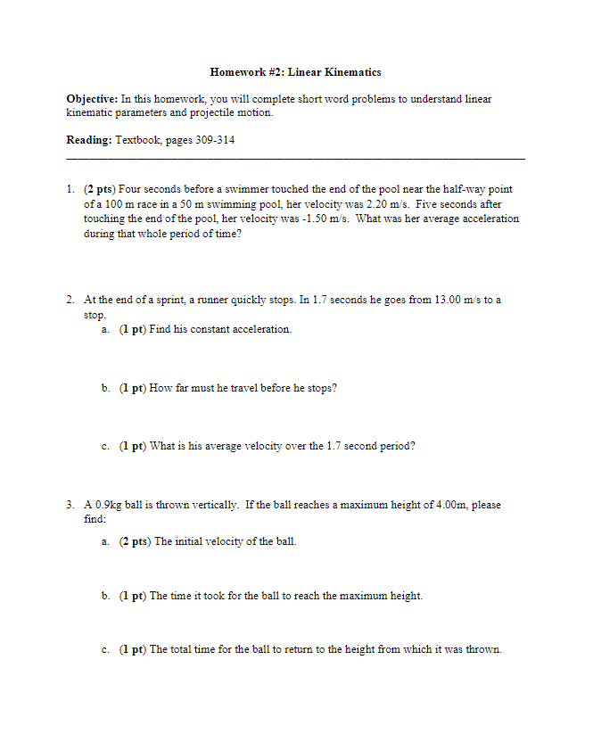 Solved Homework #2: Linear Kinematics Objective: In this | Chegg.com