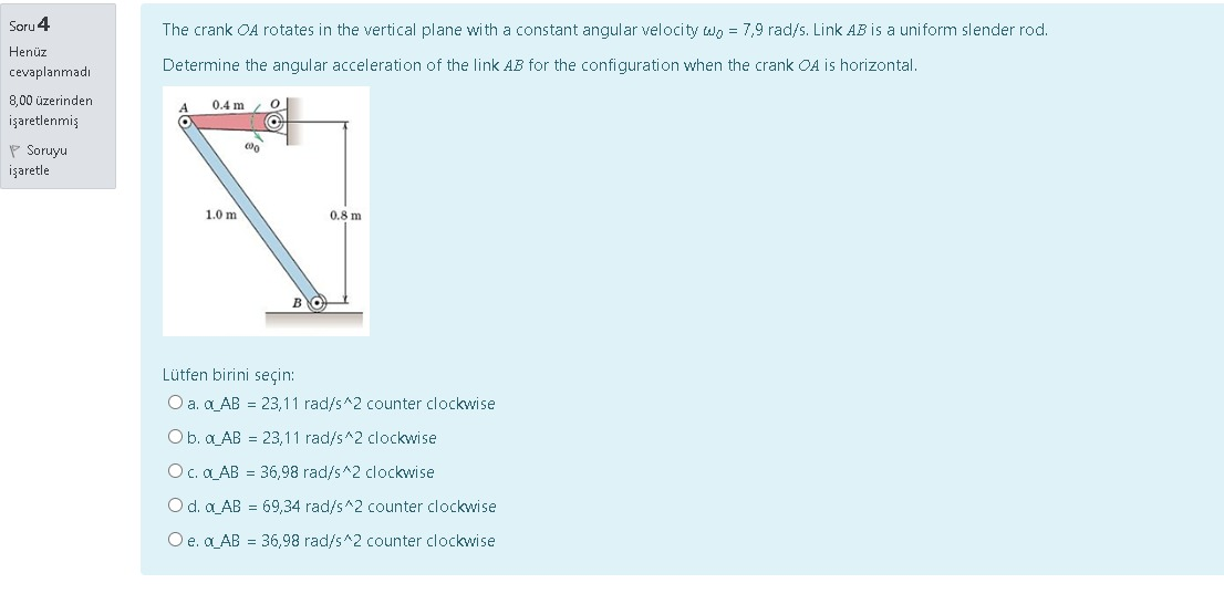 Solved The crank OA rotates in the vertical plane with a | Chegg.com