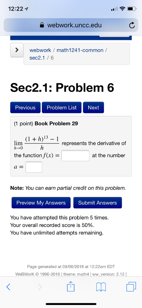 Solved 12:21 1 webwork.uncc.edu webwork/ math1241-common / | Chegg.com