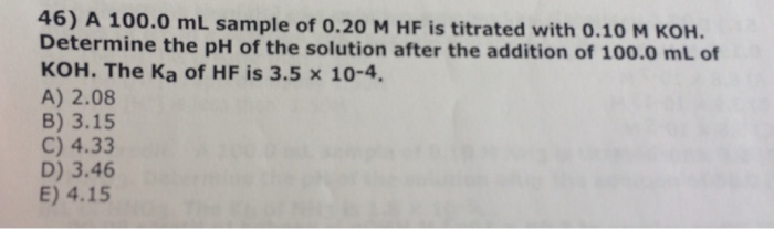 Solved A 100.0 mL sample of 0.20 M HF is titrated with 0.10 | Chegg.com