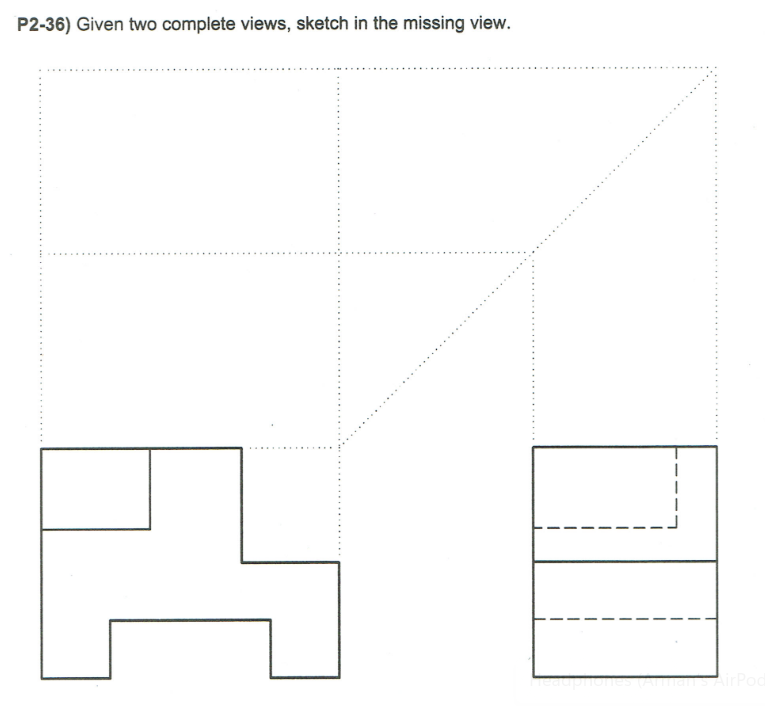 Solved P2-36) Given two complete views, sketch in the | Chegg.com