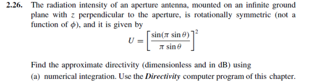 The radiation intensity of an aperture antenna, | Chegg.com