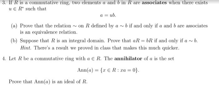 Solved 3. If R is a commutative ring, two elements a and b | Chegg.com
