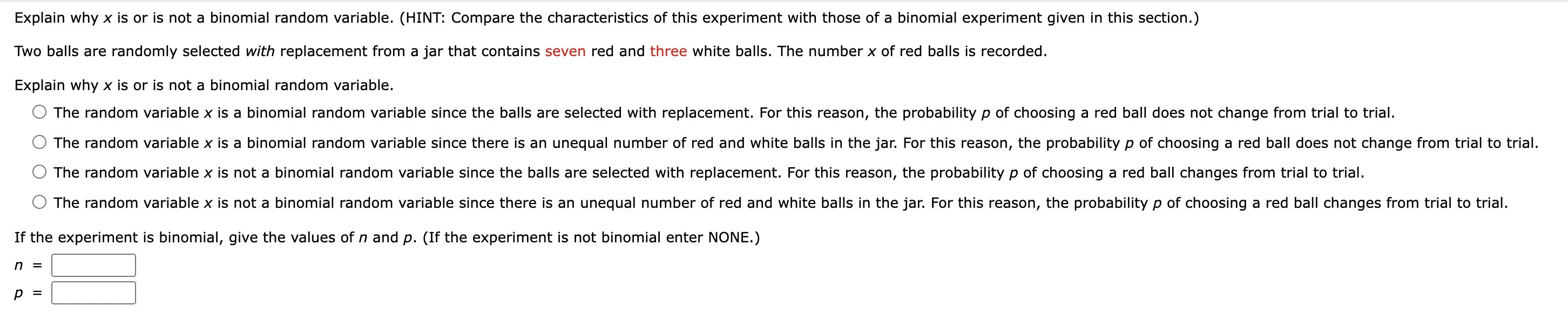 Solved Explain why x is or is not a binomial random | Chegg.com