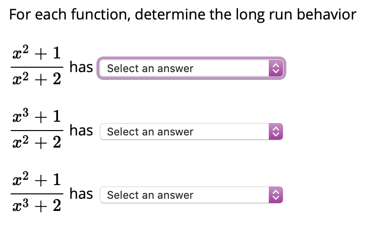 Solved For each function, determine the long run behavior x2 | Chegg.com