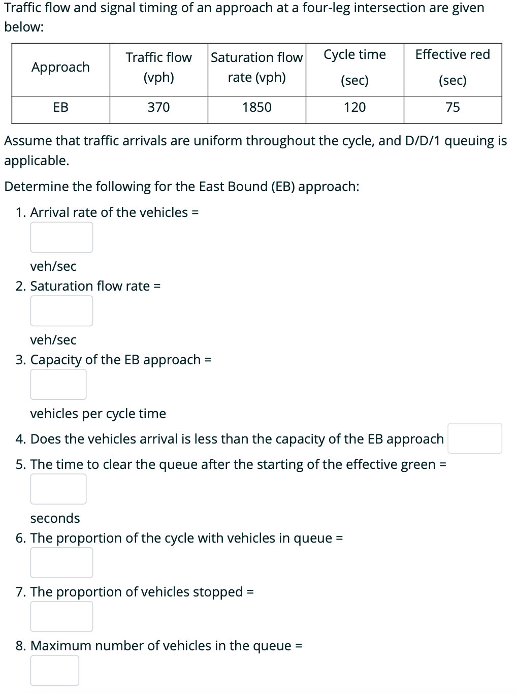 Solved Traffic flow and signal timing of an approach at a | Chegg.com