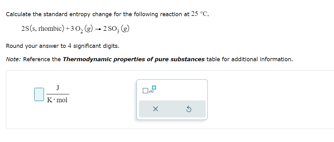 Solved Calculate the standard entropy change for the | Chegg.com