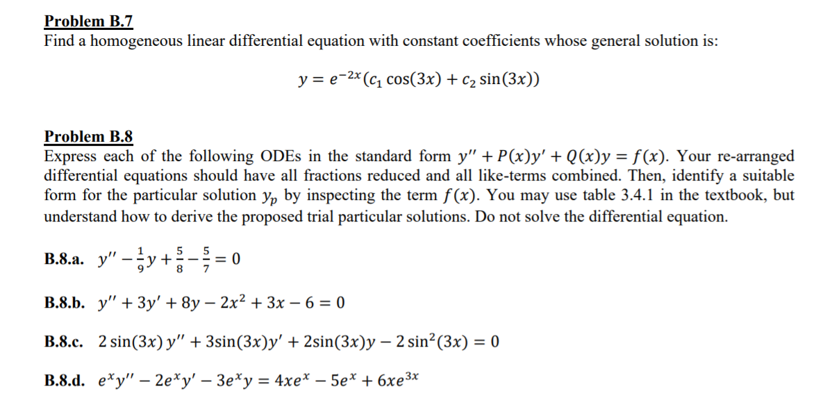 Solved Problem B.7 Find a homogeneous linear differential | Chegg.com