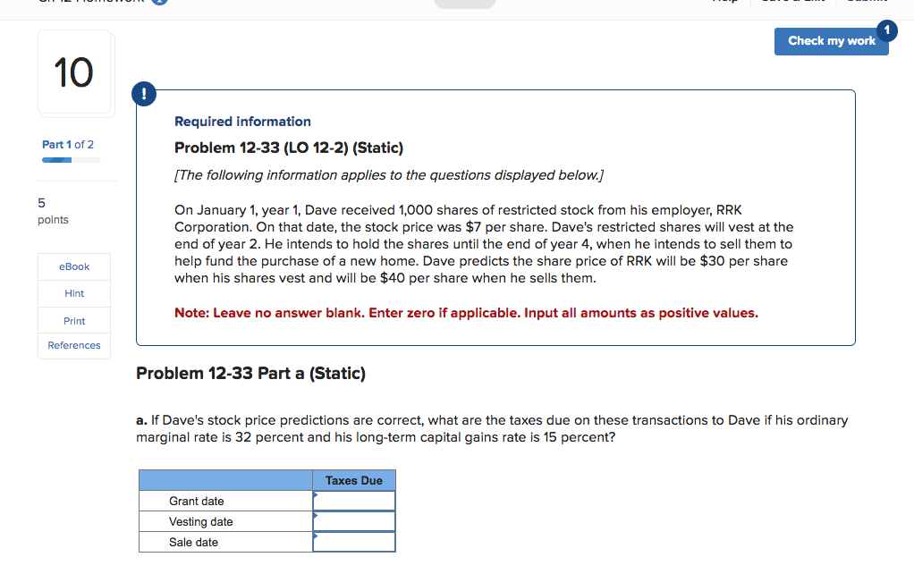 Solved Required information Problem 12-33 (LO 12-2) (Static) | Chegg.com