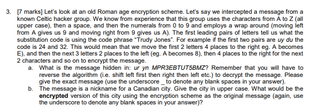 Solved 3. [7 marks] Let's look at an old Roman age | Chegg.com