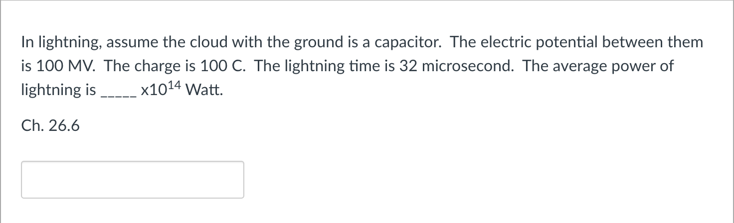 Solved In lightning, assume the cloud with the ground is a | Chegg.com