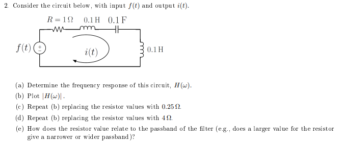 Solved 2. Consider the circuit below, with input f(t) and | Chegg.com