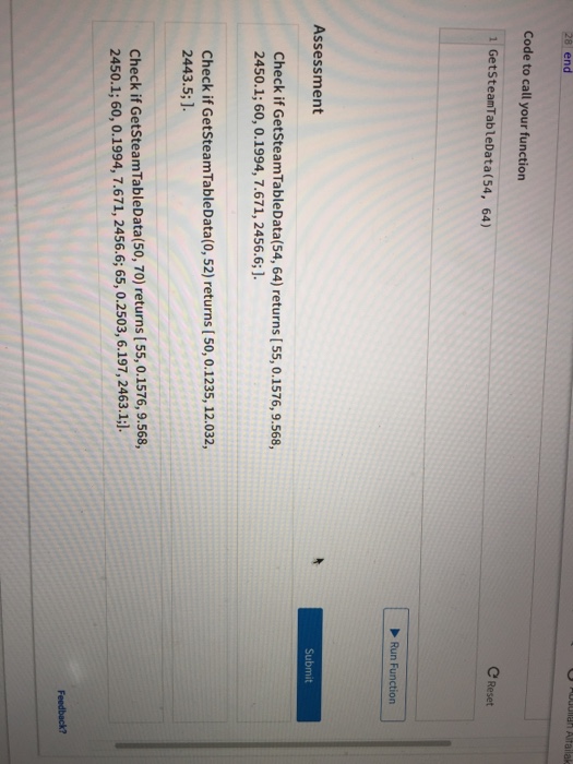 Solved The first column of matrix steamTable indicates the | Chegg.com