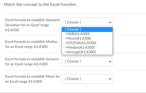 Solved Match the concept to the Excel Function. Excel | Chegg.com