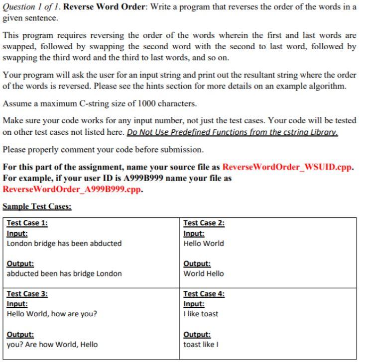 Solved C++ problem. DO NOT USE PREDEFINED FUNCTIONS FROM | Chegg.com