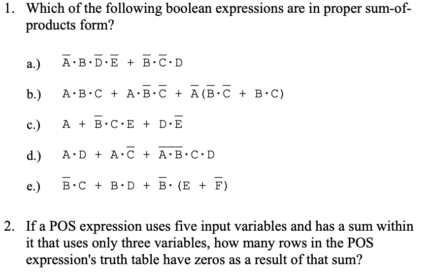 Solved 1. Which of the following boolean expressions are in | Chegg.com