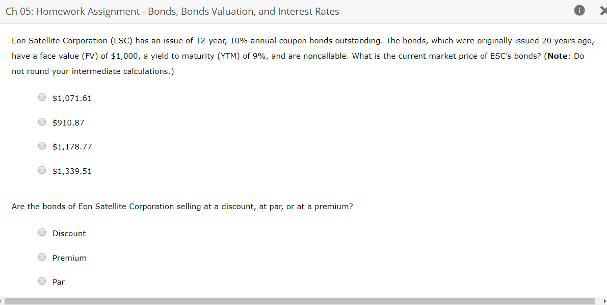 Solved Ch 05: Homework Assignment - Bonds, Bonds Valuation, | Chegg.com