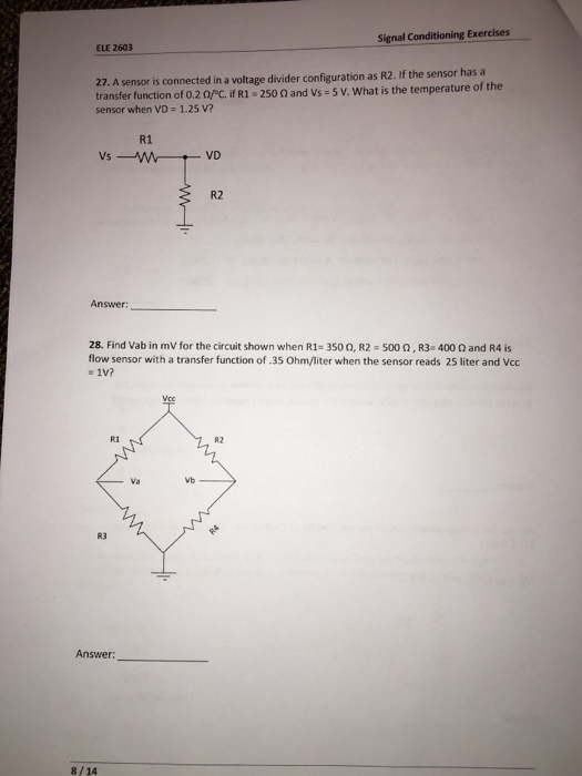 Solved Signal Conditioning Exercises ELE 2603 27. A sensor | Chegg.com