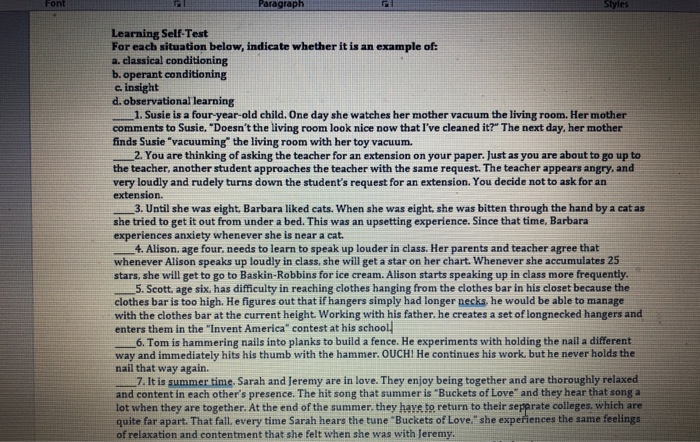 Solved Paragraph Styles Learning Self-Test For each | Chegg.com
