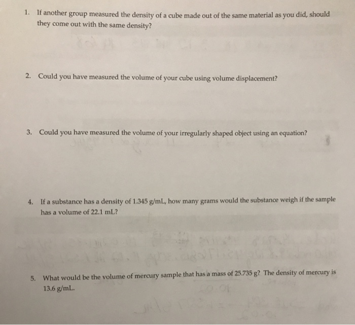 Solved 1. If another group measured the density of a cube | Chegg.com