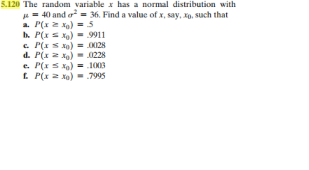 Solved 5.120 The random variable x has a normal distribution | Chegg.com