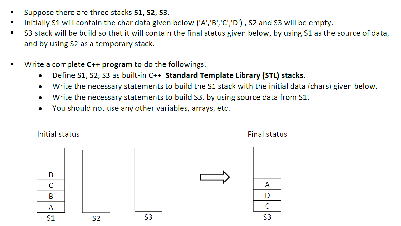 Solved 1 Suppose there are three stacks S1, S2, S3. | Chegg.com