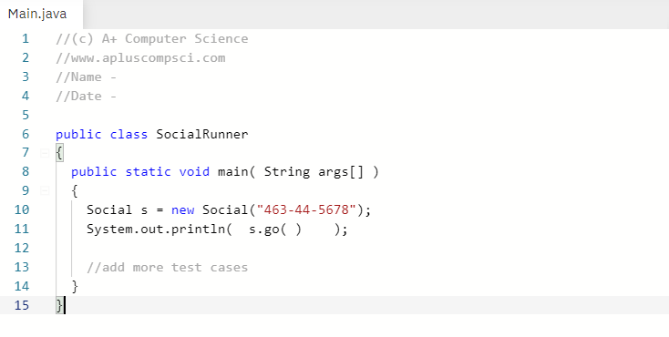 Solved Social.java 1 I/(C) A+ Computer Science 2 //www.aplus | Chegg.com