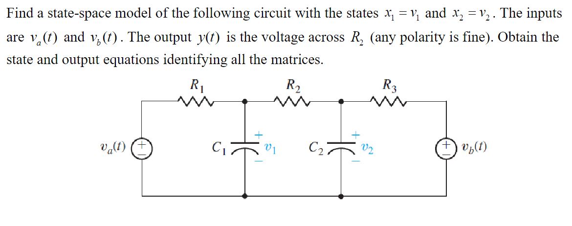 Solved Find a state-space model of the following circuit | Chegg.com