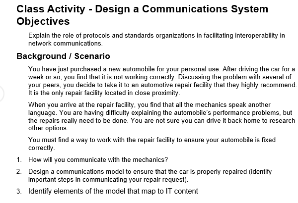 Solved Class Activity - Design a Communications System | Chegg.com