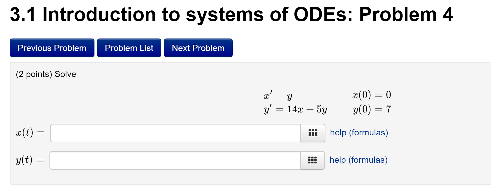 Solved 3.1 Introduction to systems of ODES: Problem 4 | Chegg.com