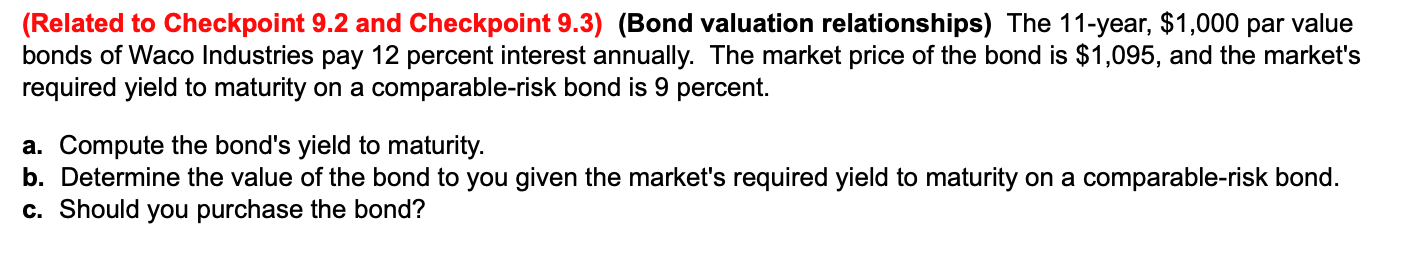 Solved (Related to Checkpoint 9.2 and Checkpoint 9.3) (Bond | Chegg.com