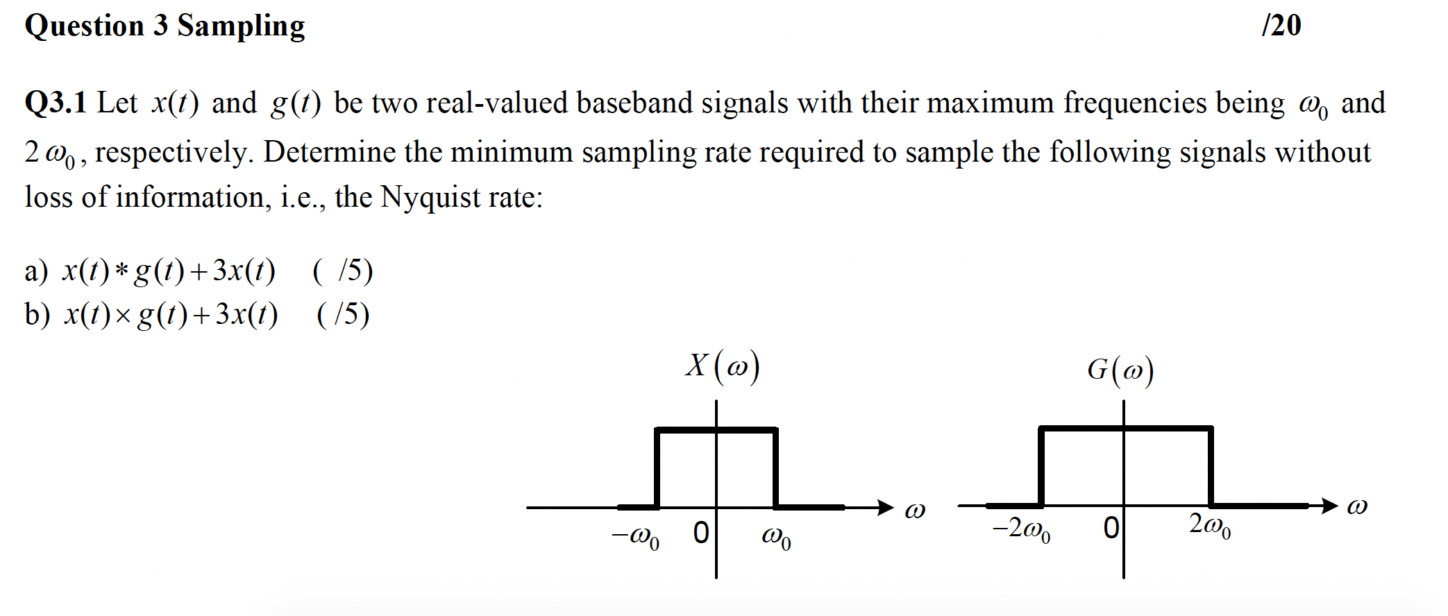 Solved Question 3 Sampling /20 Q3.1 Let x(t) and g(t) be two | Chegg.com