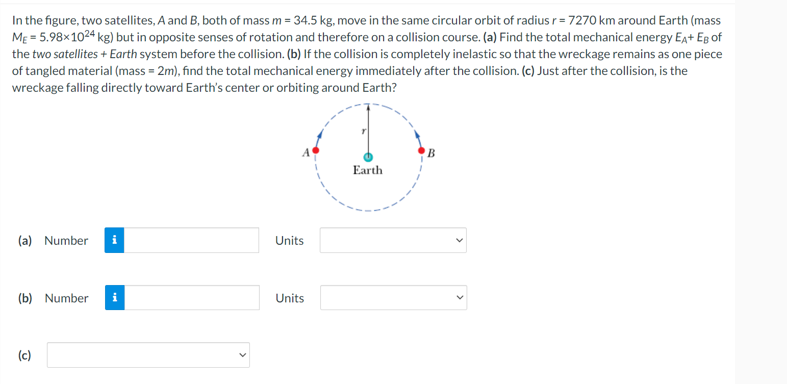 Solved In the figure, two satellites, A and B, both of mass | Chegg.com