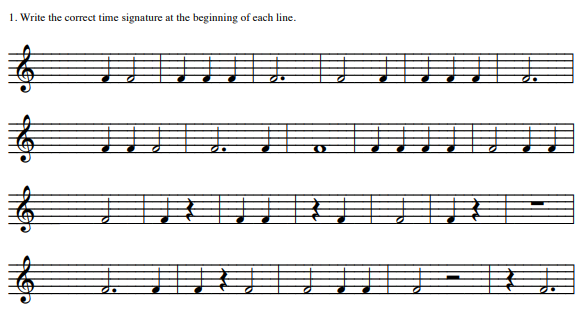 Solved 1. Write the correct time signature at the beginning | Chegg.com
