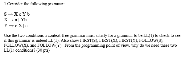 Solved 1. Consider the following grammar: S-XcYb XaYb Y4cX| | Chegg.com