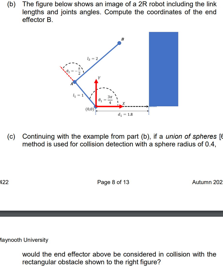 Solved (b) ﻿The figure below shows an image of a 2R ﻿robot | Chegg.com