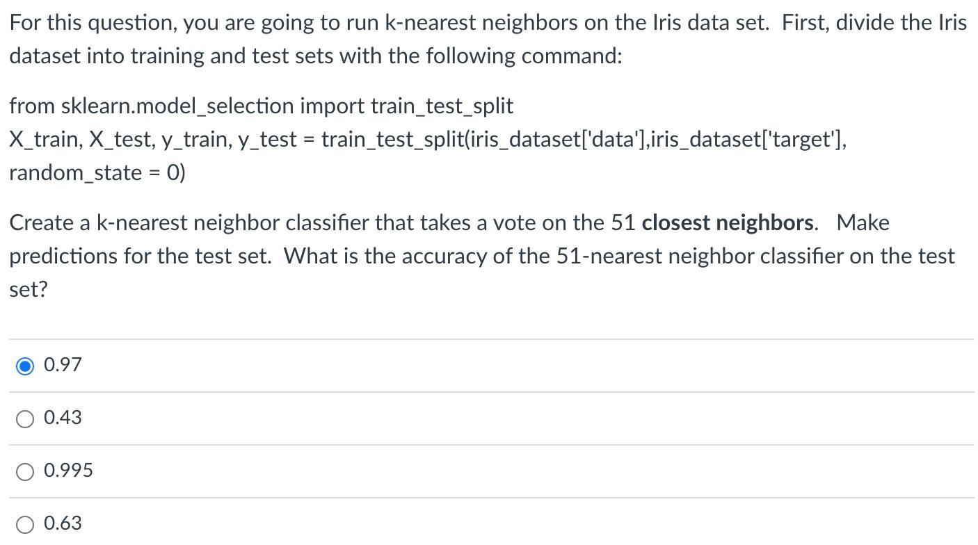 Solved For this question, you are going to run k-nearest | Chegg.com