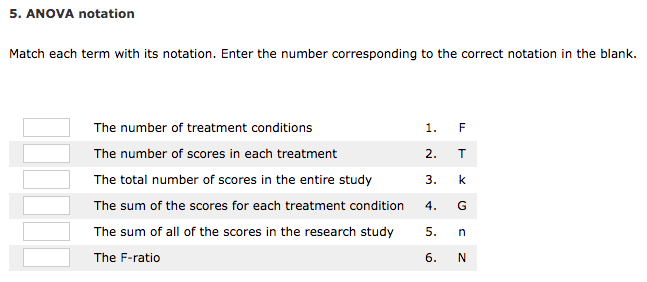 Solved 5. ANOVA notation Match each term with its notation. | Chegg.com